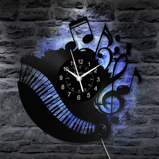 Music Notes Piano Clock 12'' | Custom Wall Clock | Record Clock | Wall ...